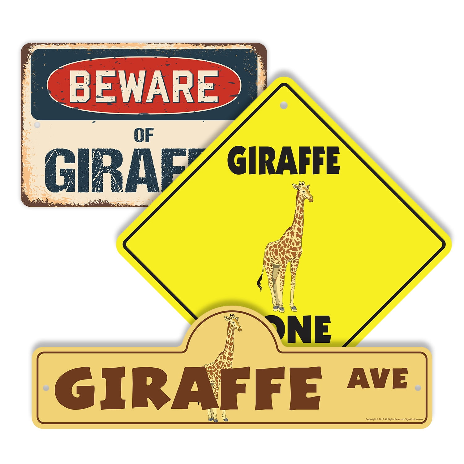 Giraffe (3 Pack) Plastic Street Sign Crossing Sign Warning Sign Vintage ...
