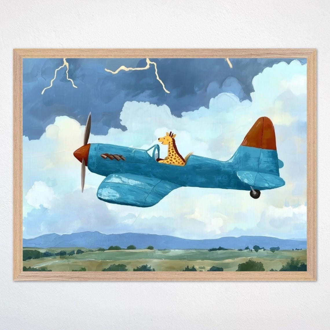 Giraffe Airplane Nursery Wall Art, Kids Room Flying Giraffe, Playroom ...