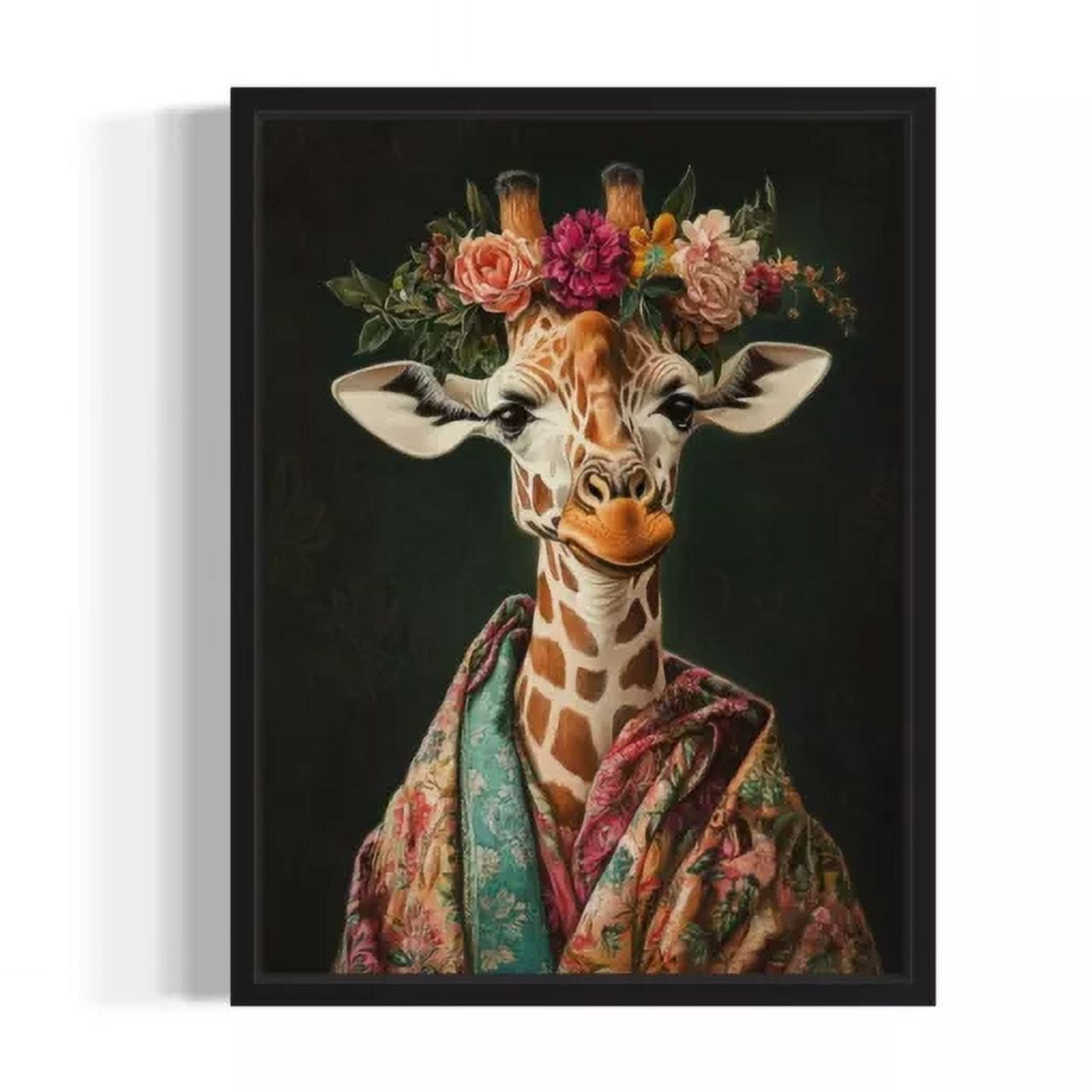 Giraffe Animal With Flowers Bathroom Art Print Poster Wall Art Painting ...
