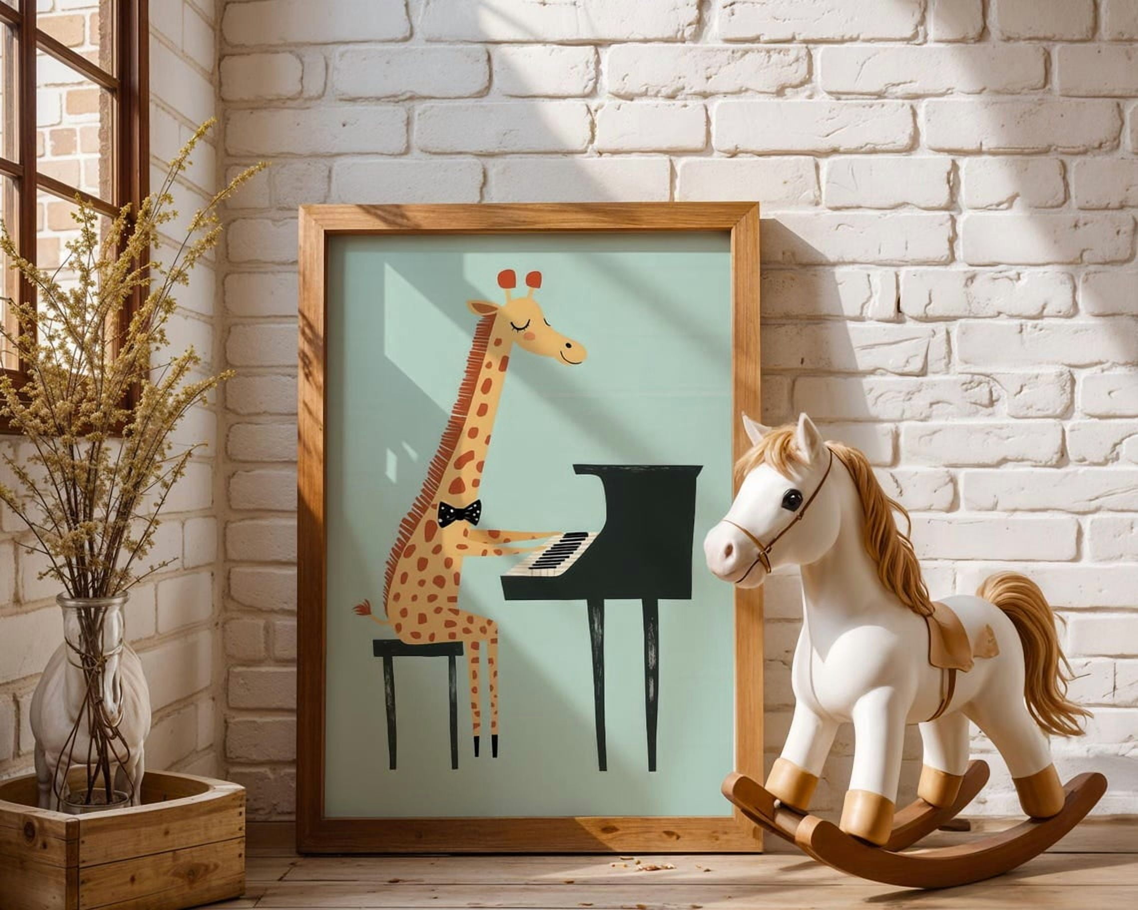 Giraffe At Piano Poster Wall Art, Minimal Flat Illustration For Modern ...