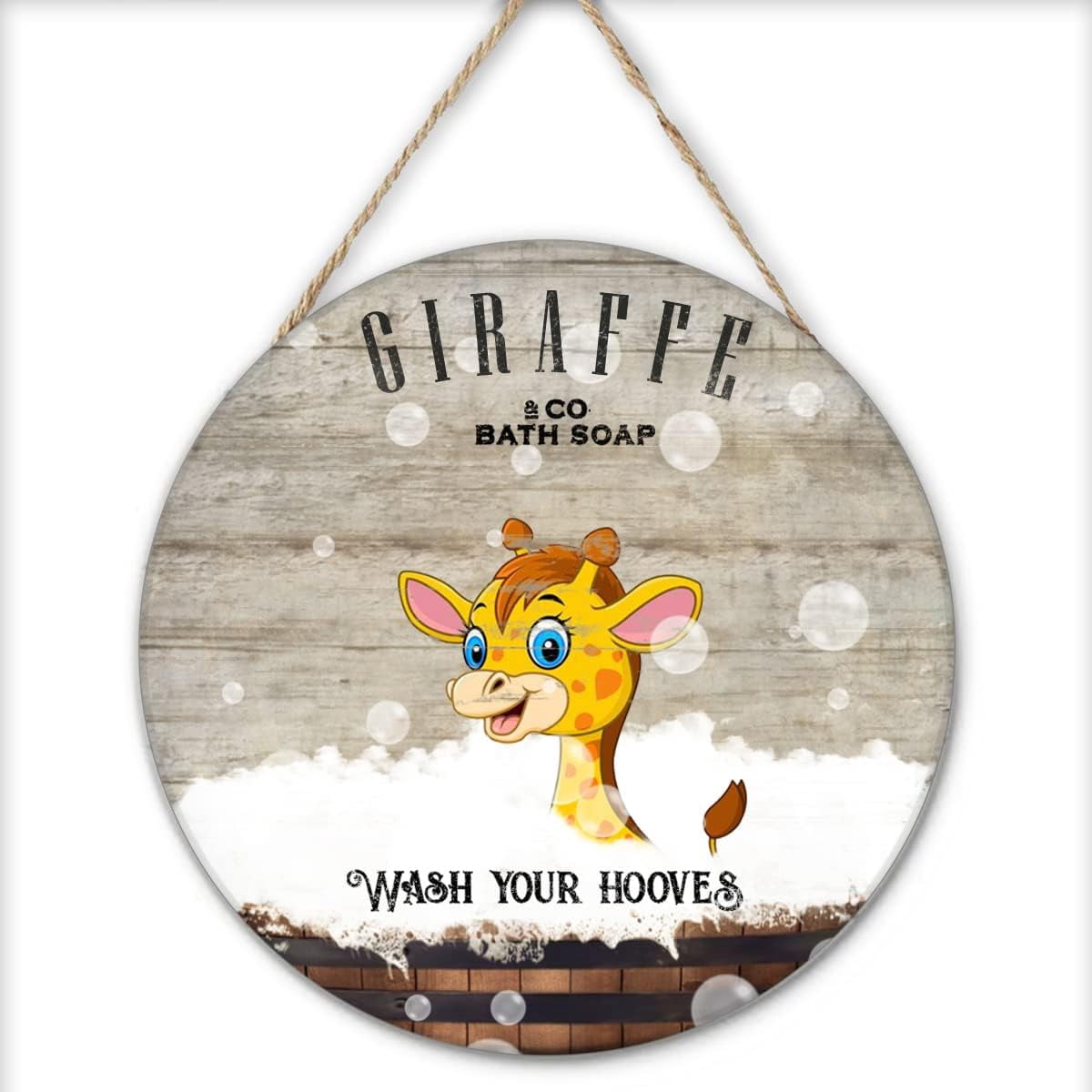 Giraffe Bath Soap Wash Your Hooves Retro Wood Round Sign, Giraffe Print ...