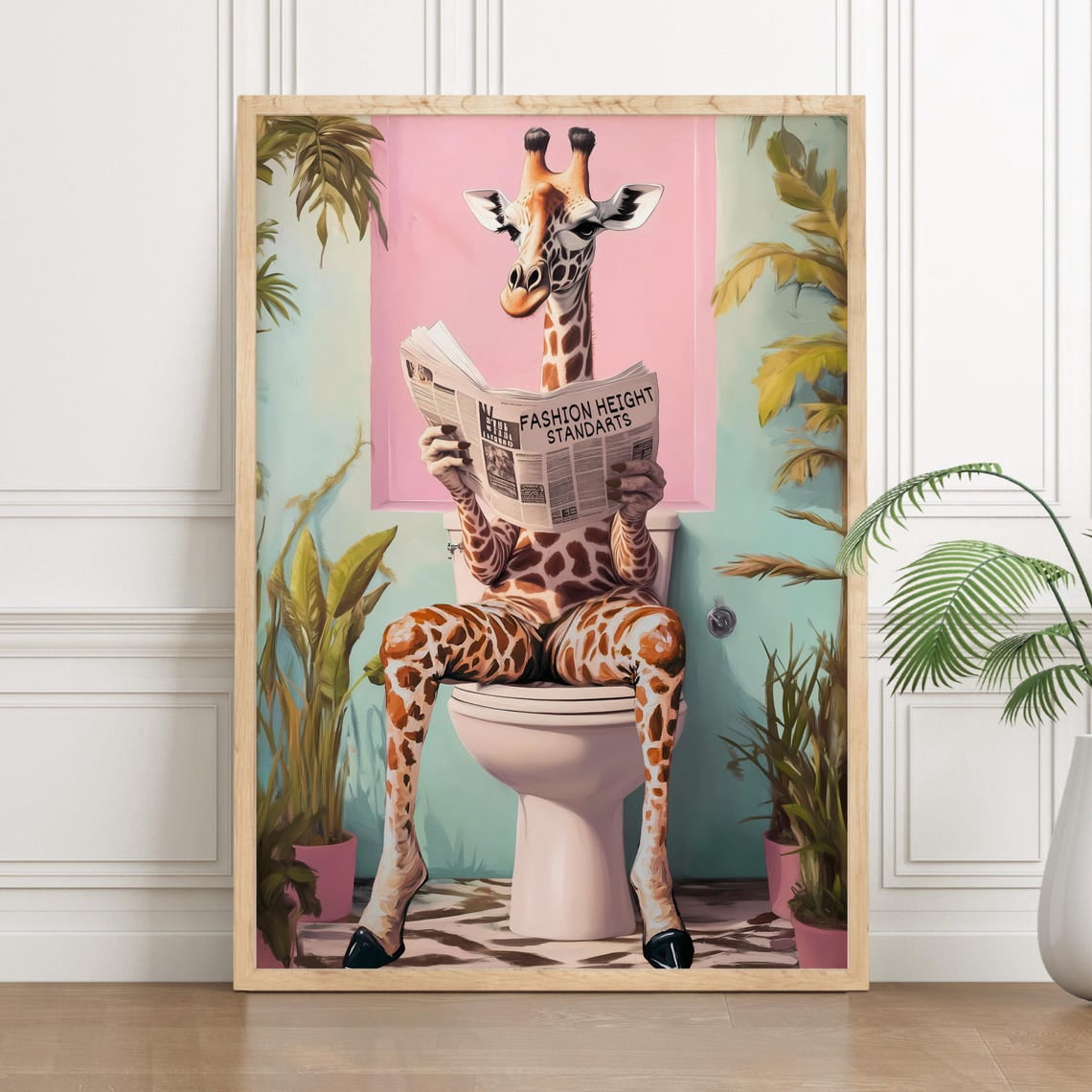 Giraffe Bathroom Poster, Wild Animal On Tet Wall Art, Giraffe Pooping ...