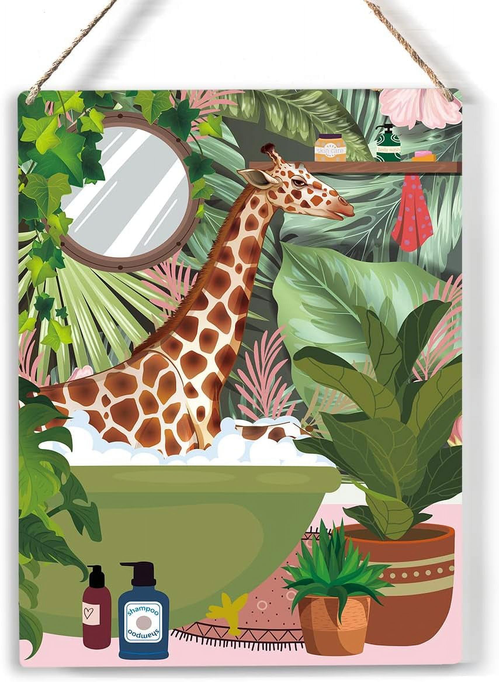Giraffe in Bathtub Wood Sign Botanical Jungle Giraffe Wooden Signs ...