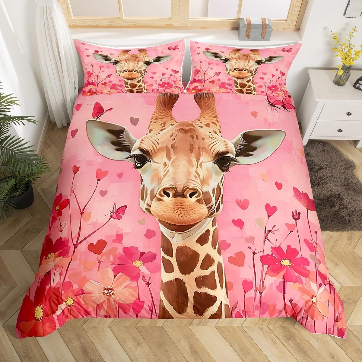 Giraffe Bedding Set King Size,Wild African Animal Kawaii Wildlife Duvet ...