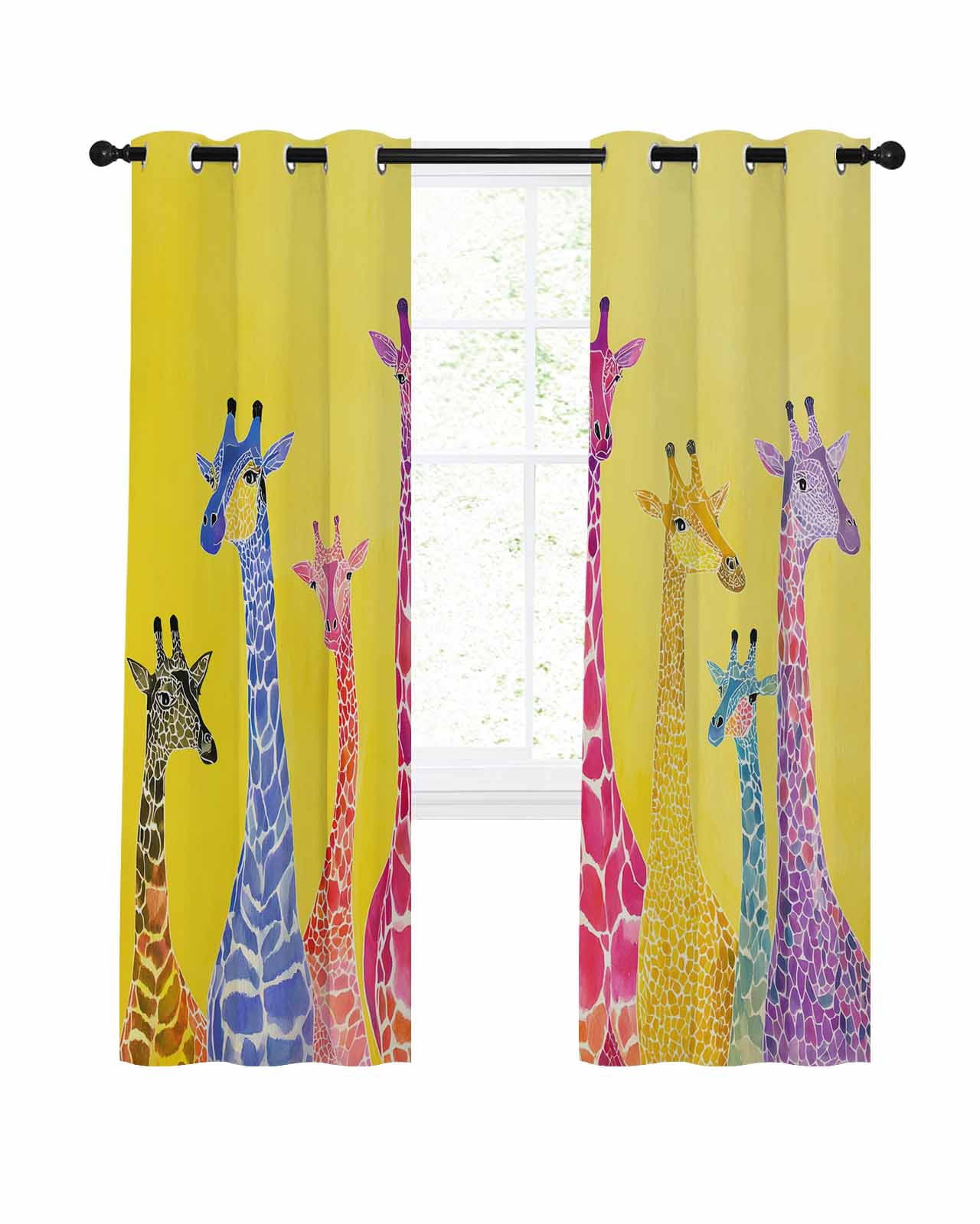 Giraffe Blackout Curtains 96 Inch Length Colorful Animal Art Oil ...
