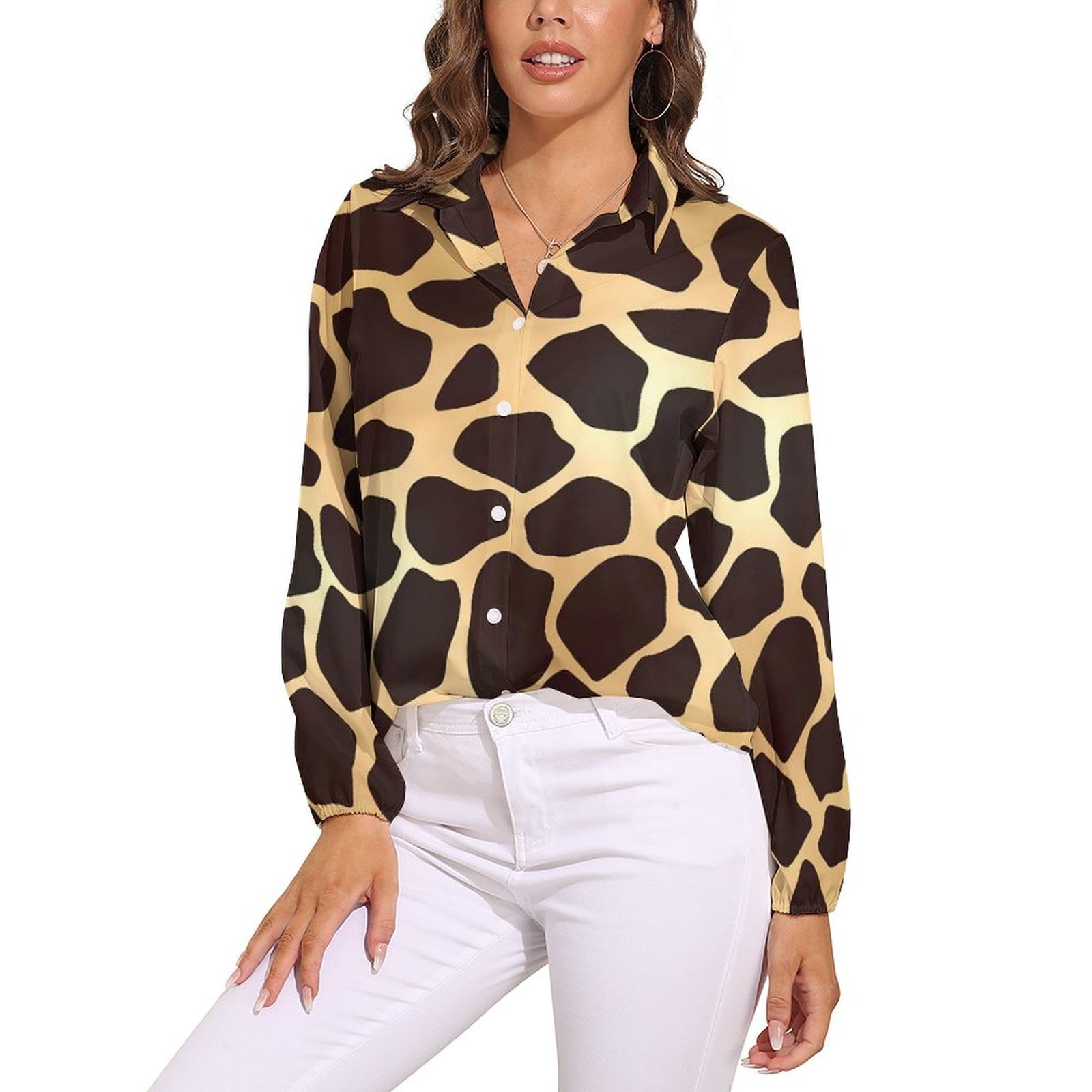 Giraffe Blouse Brown Animal Print Cute Pattern Blouses Womens ...