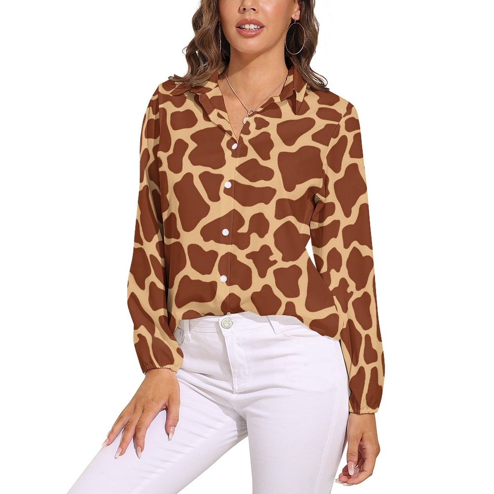 Giraffe Blouse Brown Animal Print Cute Pattern Blouses Womens ...