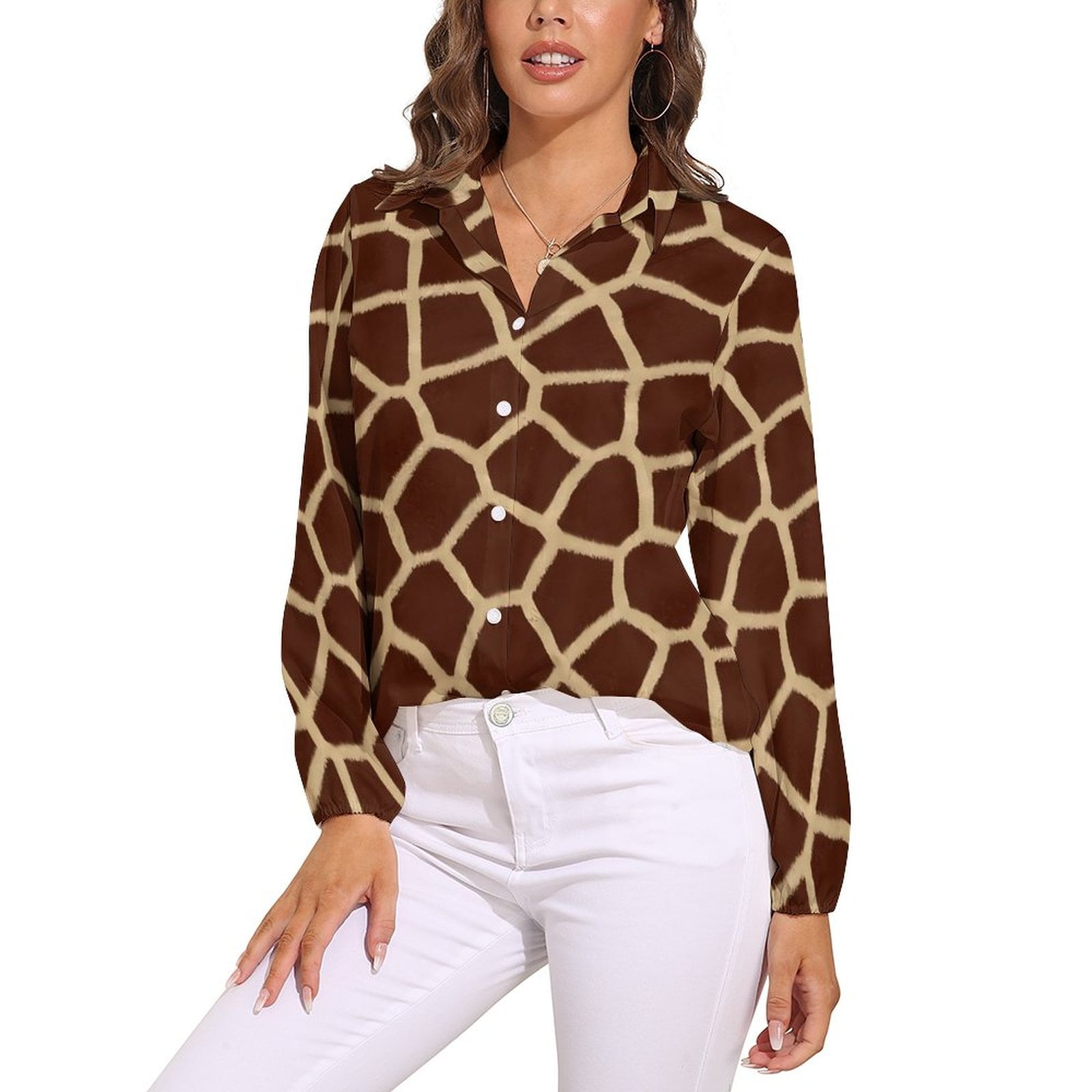 Giraffe Blouse Brown Animal Print Cute Pattern Blouses Womens ...