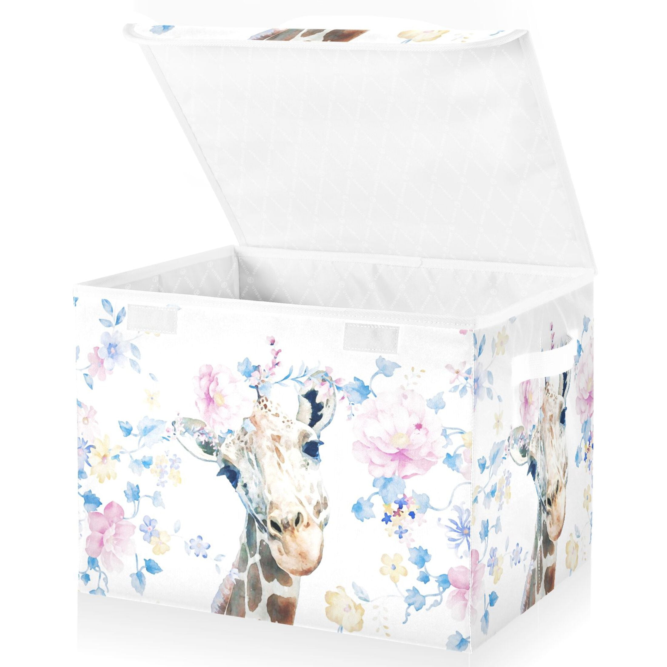 Giraffe and Bouquet Flowers Large Lidded Storage Bin Foldable Storage ...