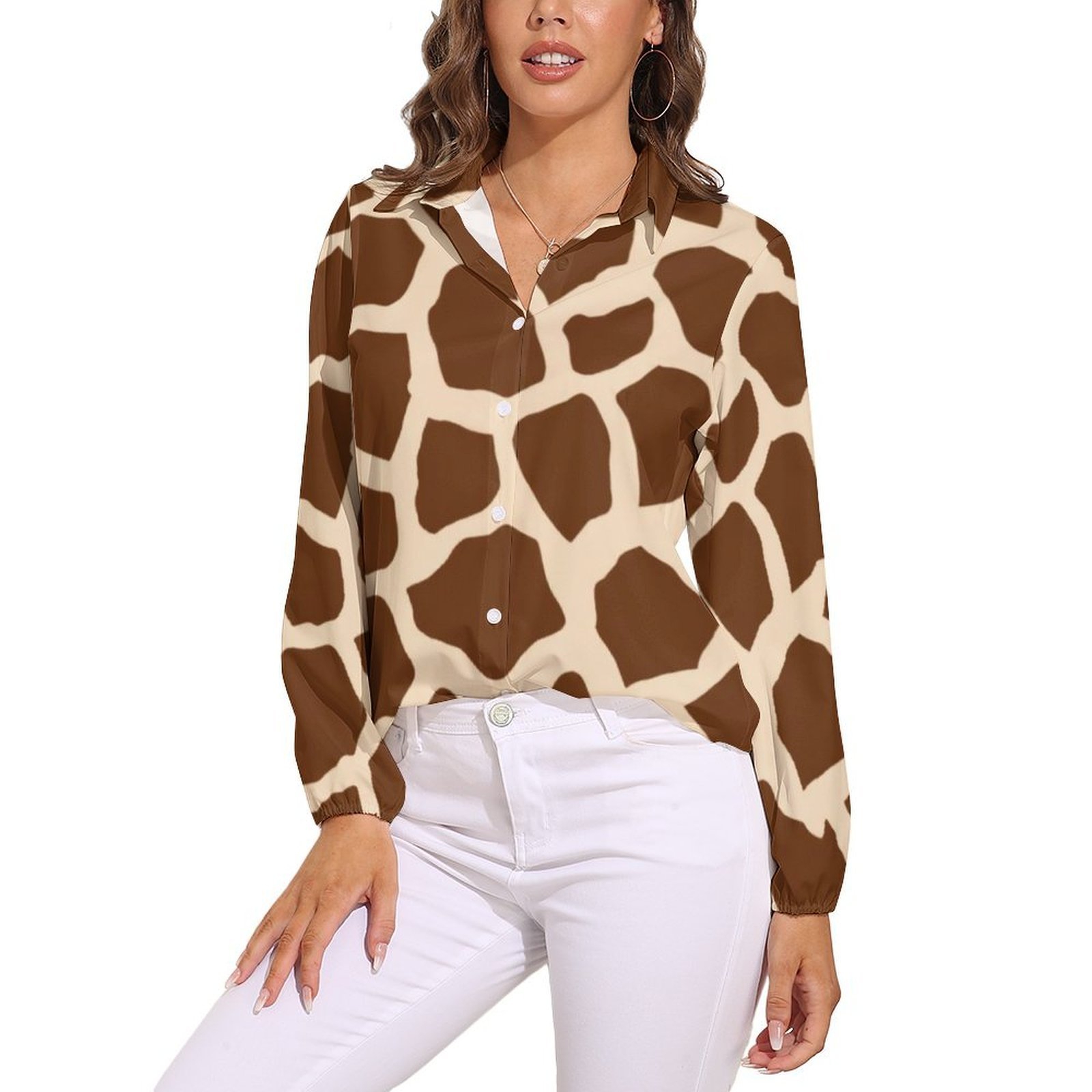 Giraffe Brown Texture-2 Vntage Casual Long Sleeve Shirt Blouse Woman ...