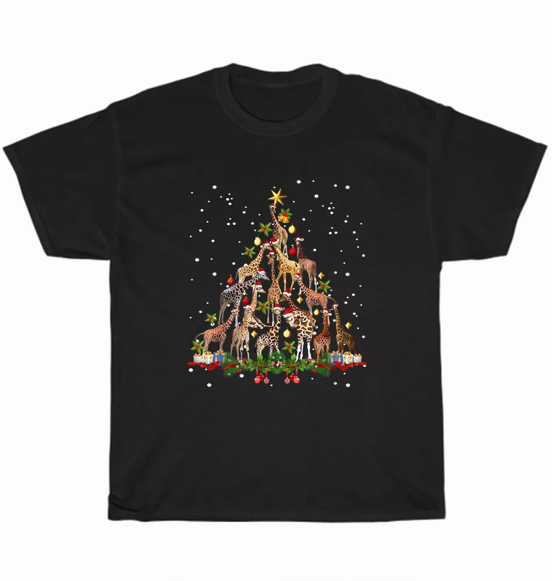 Giraffe Christmas Lights Funny Holiday Tree Ornament Unisex T-Shirt, up ...