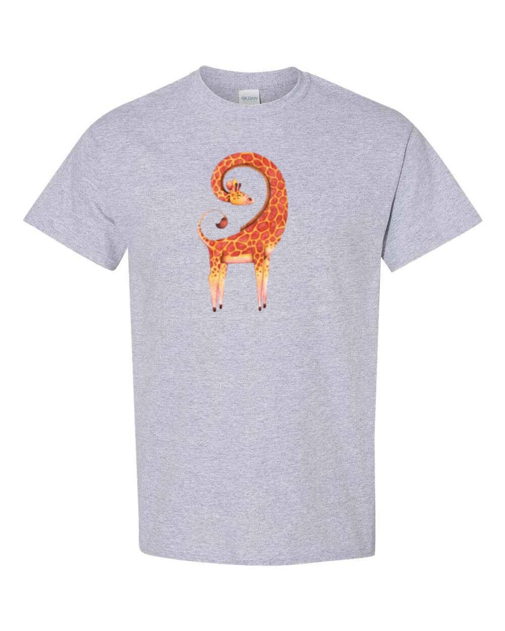 Giraffe Circle Neck Funny Cartoon Animal Illustration Unisex T-Shirt up ...