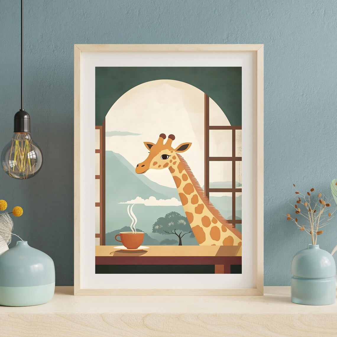 Giraffe Coffee Art Print, Cute Giraffeanimal Coffee Poster, Whimsical ...