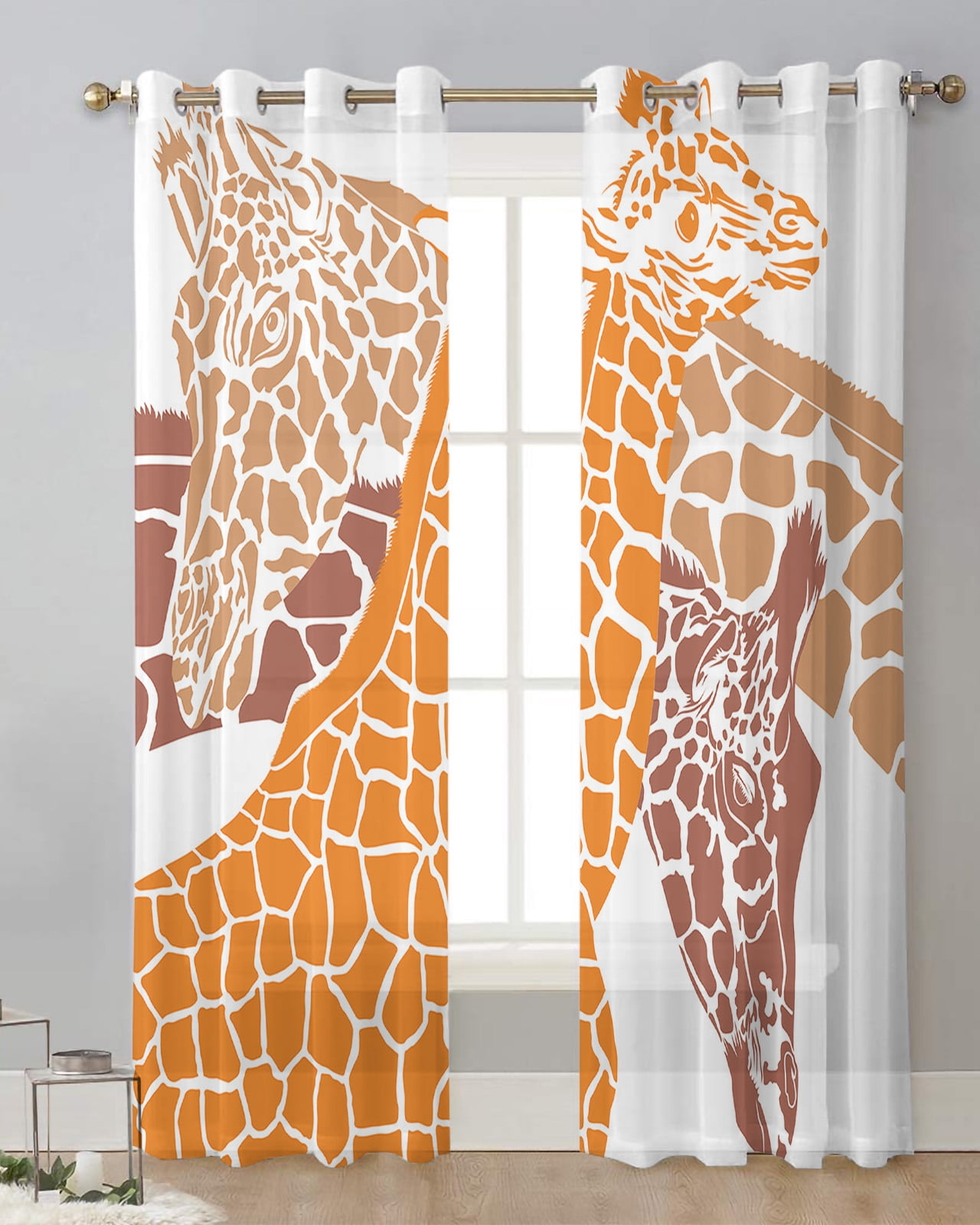 Giraffe Colored Animal Africa Orange Mammal Voile Hanging Curtain ...