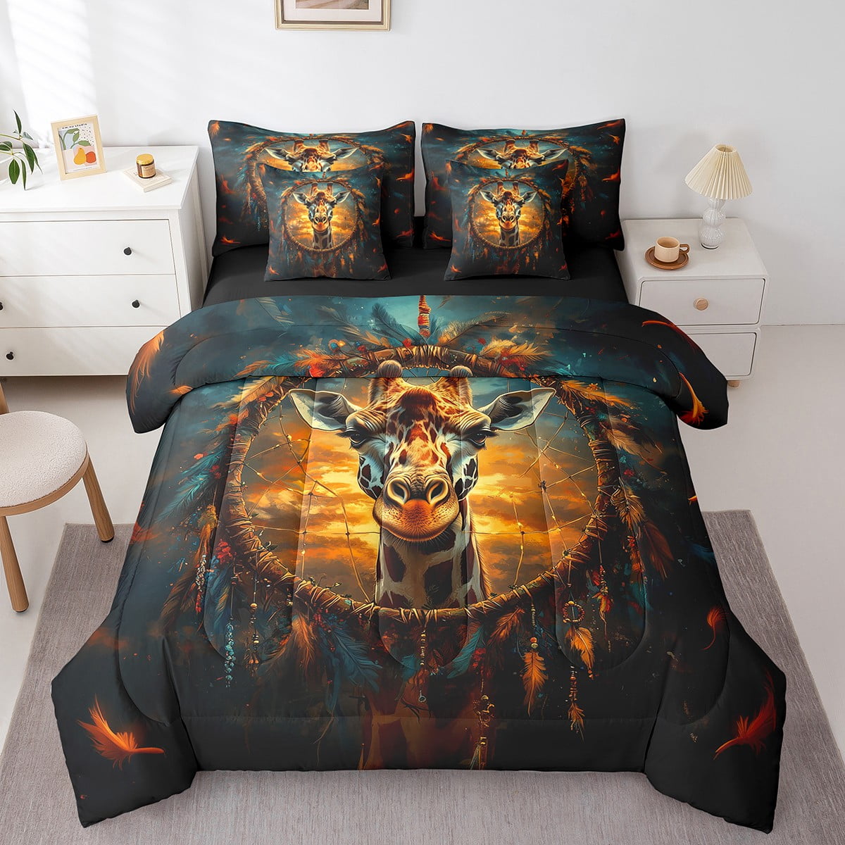 Giraffe Comforter Set 7 Piece Bed in a Bag Twin,Dream Catchers Bedding ...