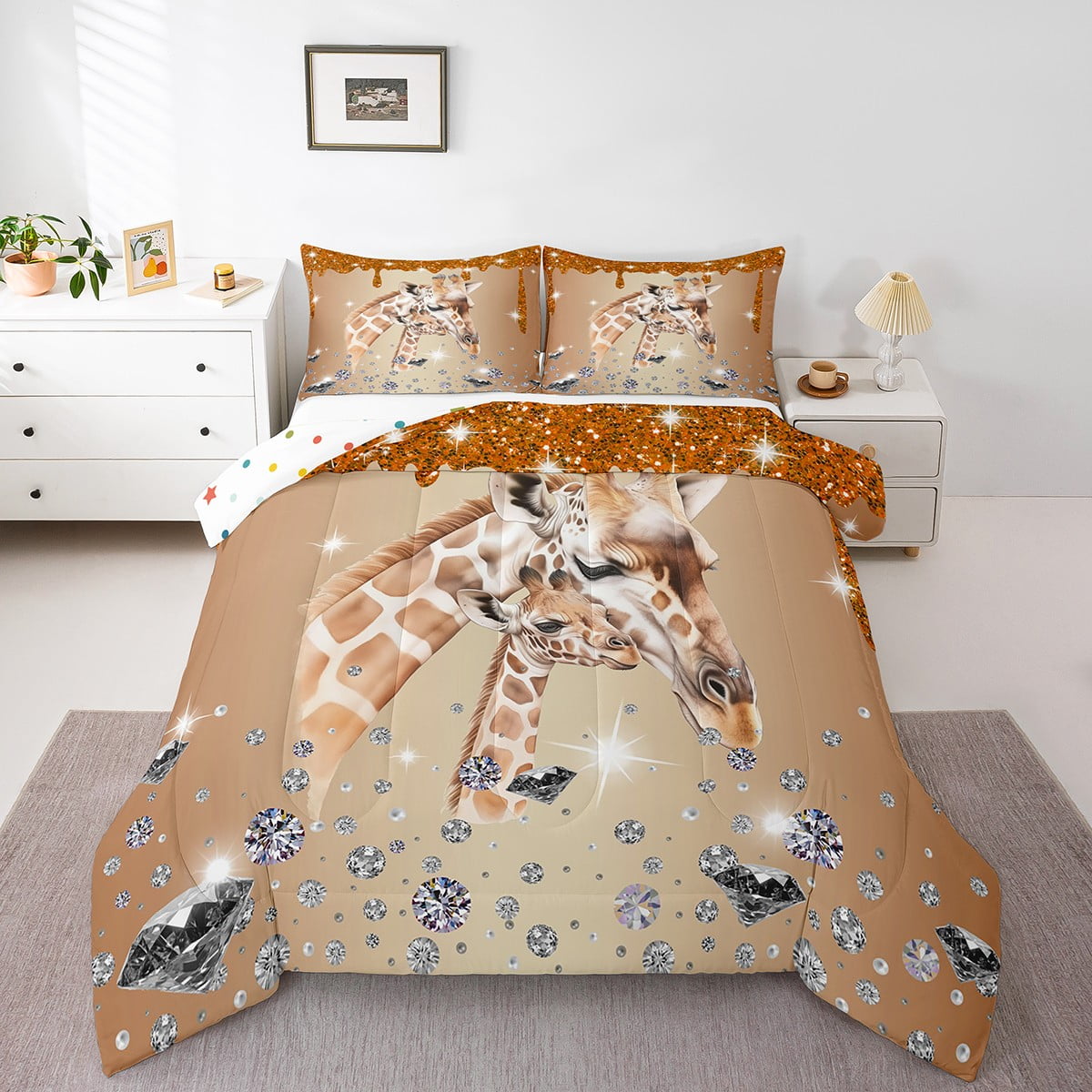 Giraffe Comforter Set Brown Sequin Fluid Art Bed Set,Crystal Diamond ...