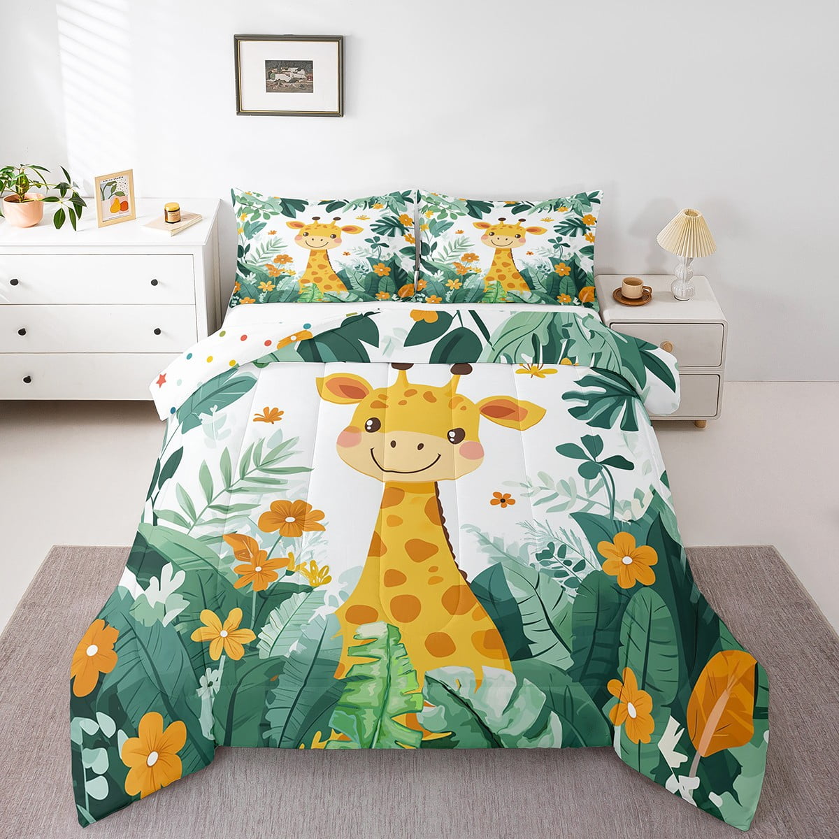 Giraffe Comforter Set Full Size Cartoon Jungle Animal Bedding Set ...