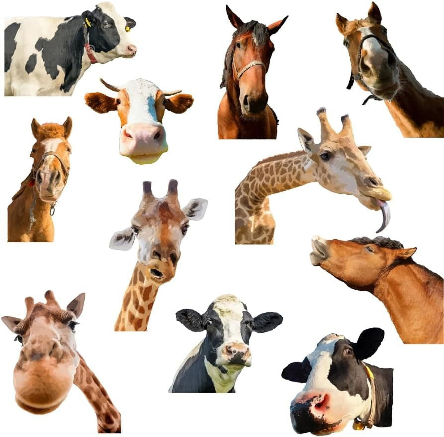 Giraffe Cow Horse Head Wall Sticker Funny Animals Head Wall Decals Peel ...