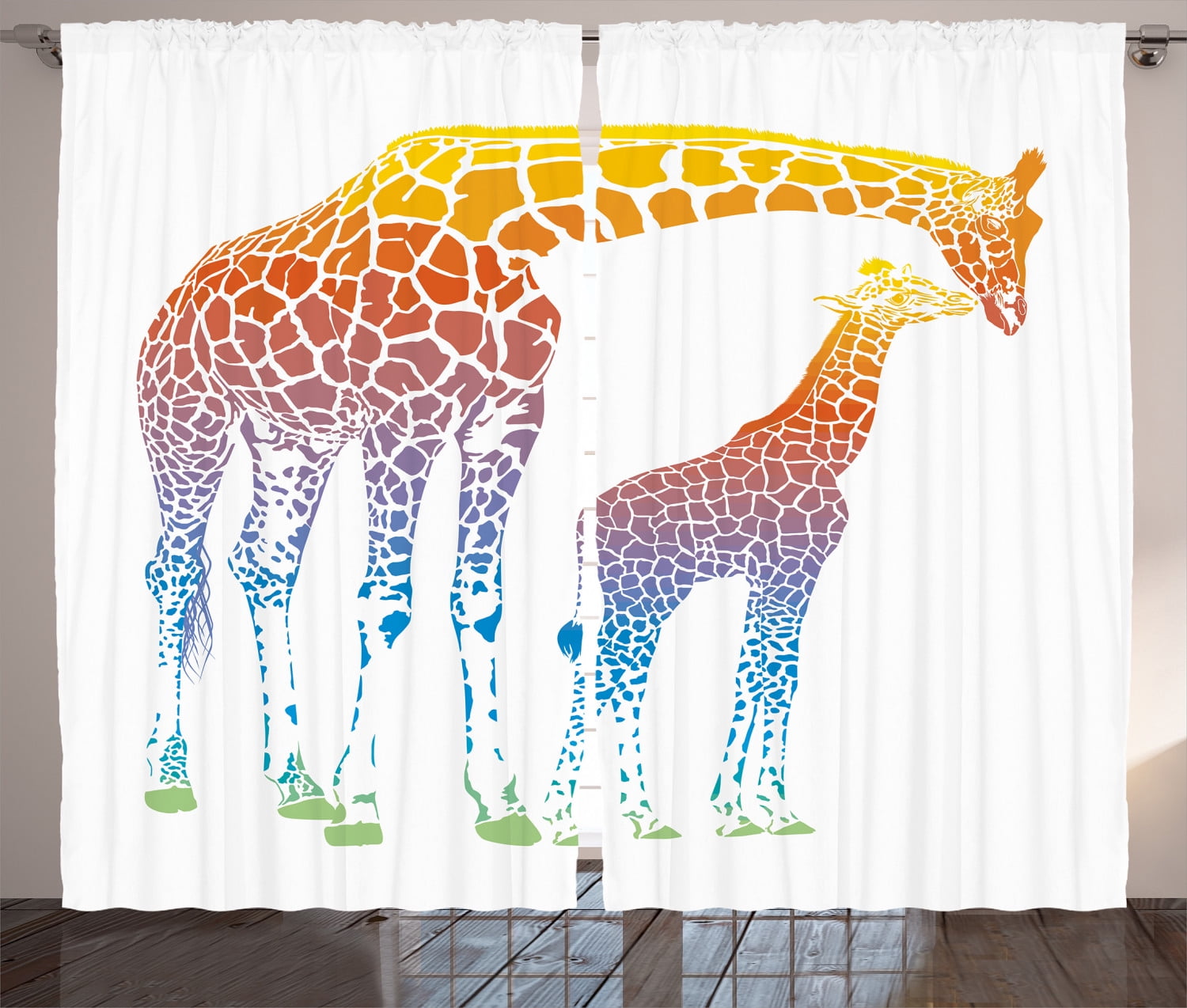 Ambesonne Giraffe Curtains 2 Panel Set, Surrealist View, 108" x 84 ...
