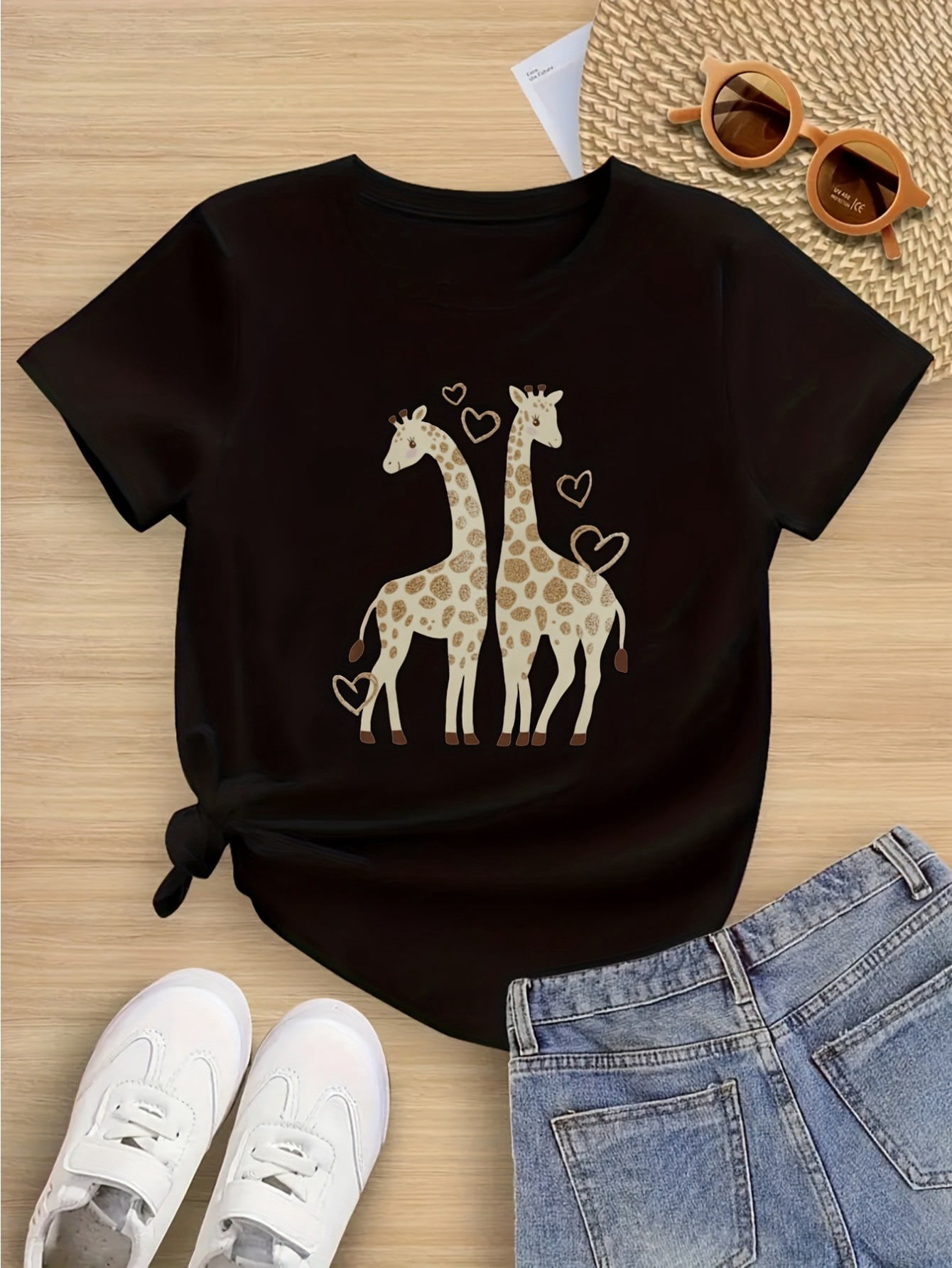 Giraffe Cute Cute: Girls' Cotton T-shirts, Two Giraffes with Love ...