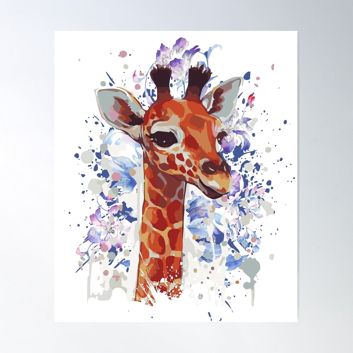 Giraffe - Cute Giraffe - Giraffe Drawing Poster Wall Art, Modern Wall ...