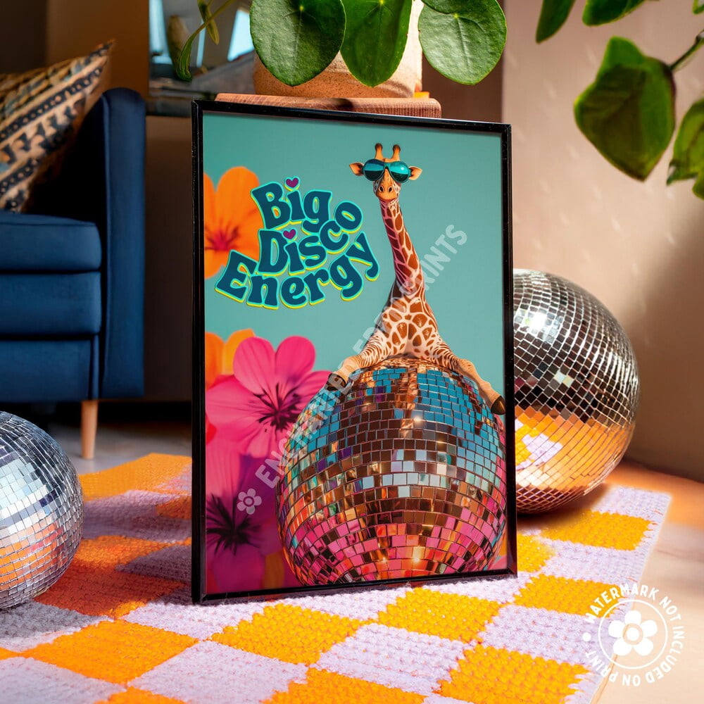 Giraffe Disco Ball Print, Big Disco Energy Poster, Funny Animal Print ...