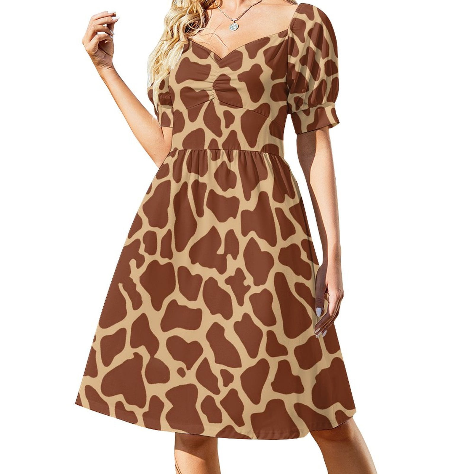 Giraffe Dress Brown Animal Print Kawaii Dresses Spring Stylish Casual ...