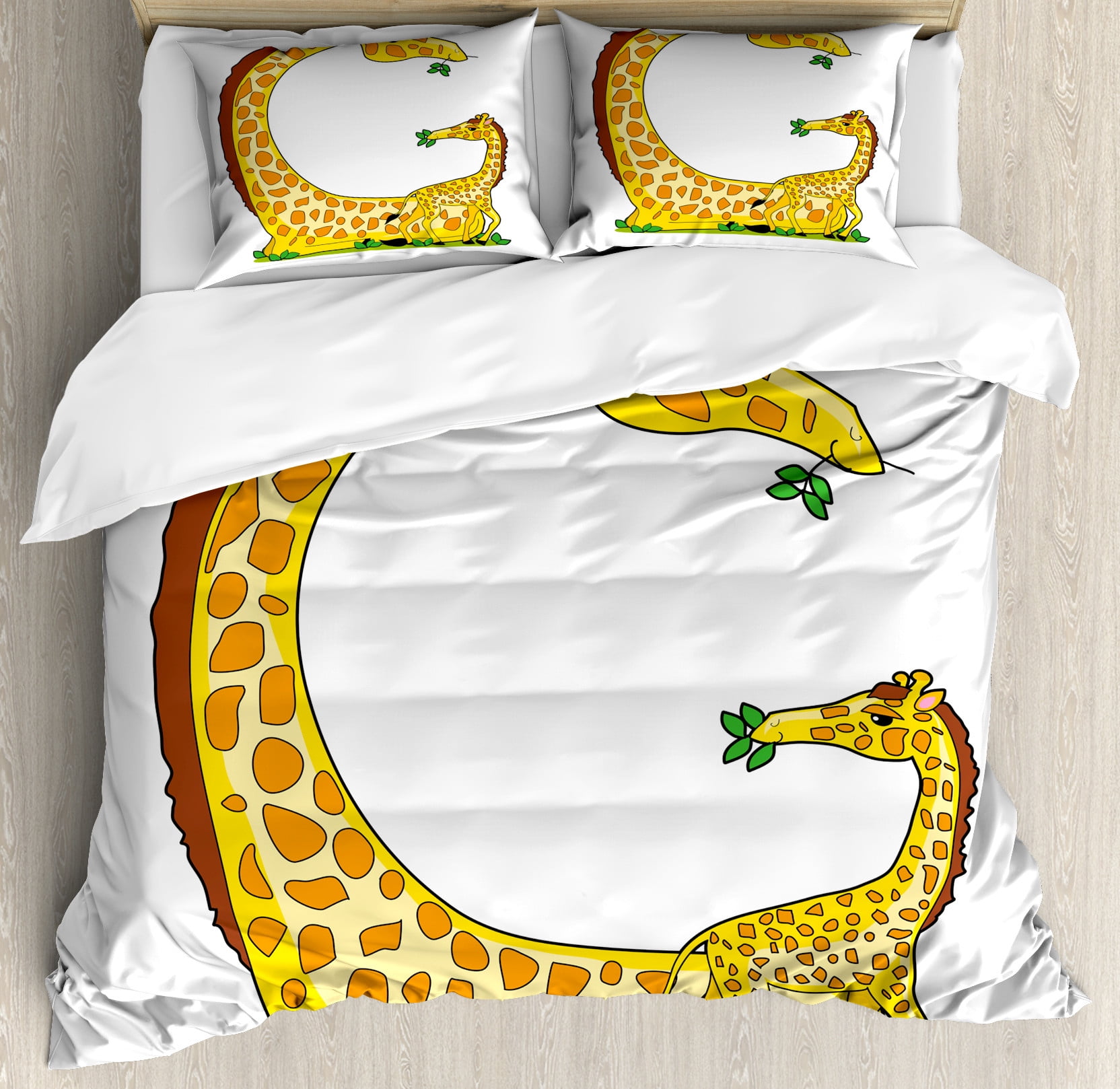 Giraffe Duvet Cover Set, African Animal Family Eating Taking Care ...