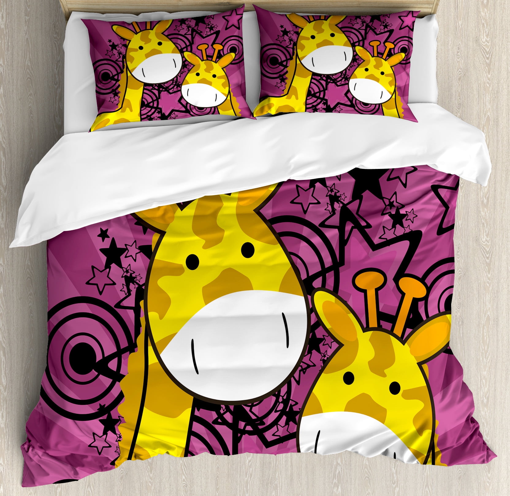 Giraffe Duvet Cover Set, Cartoon Style Animals Starburst Family with ...