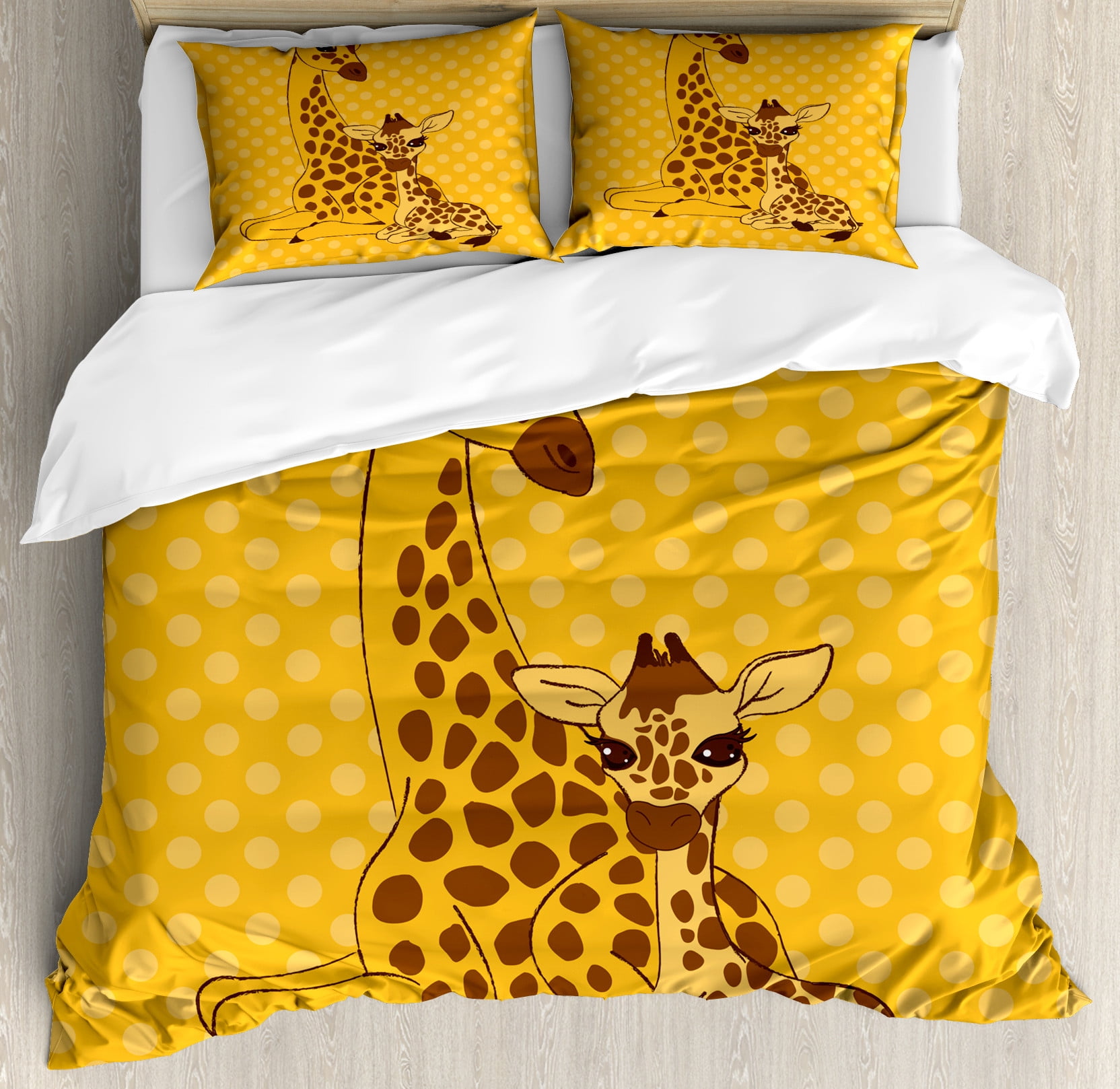 Giraffe Duvet Cover Set, Giraffe Family Animal Pattern on Polka Dotted ...