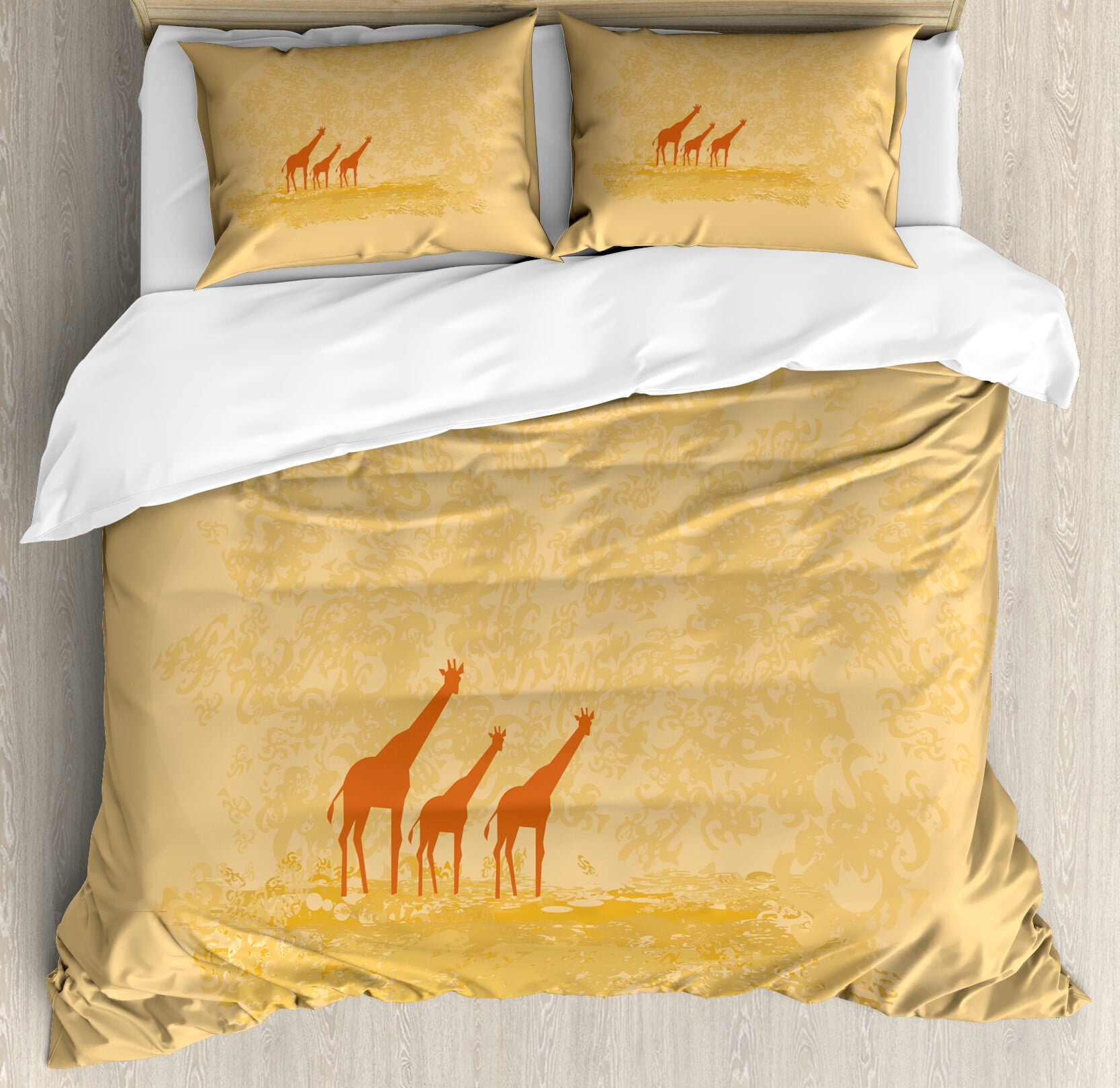 Giraffe Duvet Cover Set, Giraffes in Retro Color Savannah Savannah ...