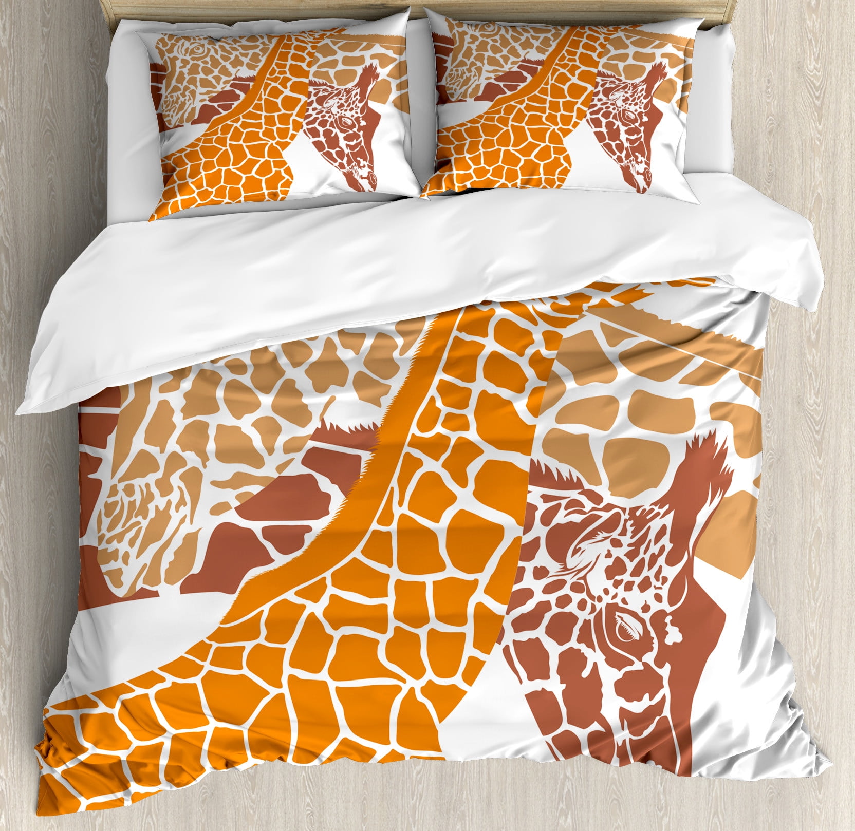 Giraffe Duvet Cover Set, Sketch of a Family Savannah Wildlife in Tall ...