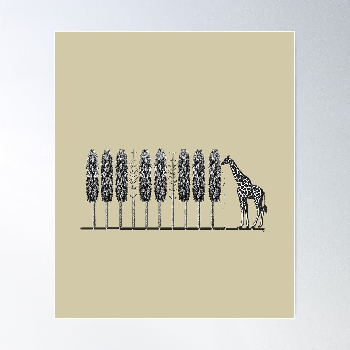 Giraffe Eating Trees Piano Keyboard Surreal Cartoon Art Poster Wall Art ...