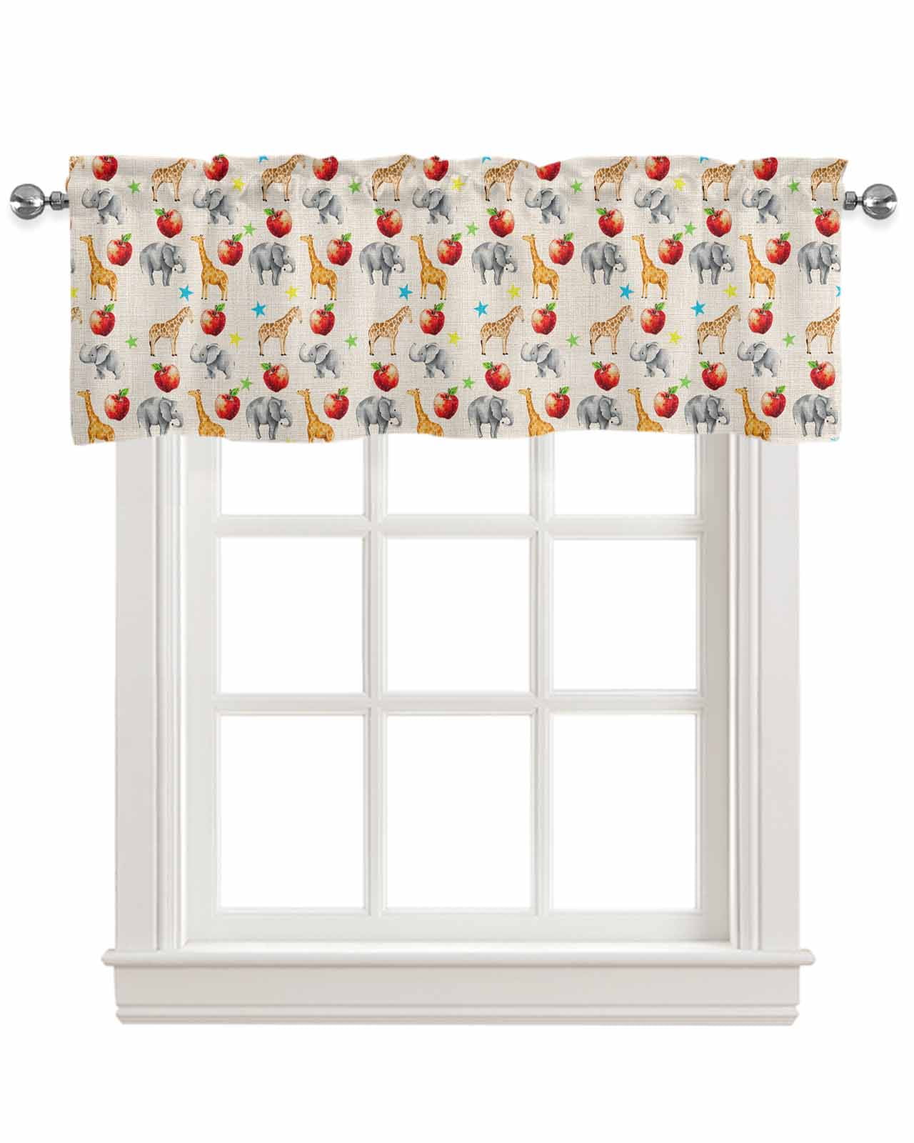 Giraffe Elephant Kitchen Valances for Windows Farmhouse Linen Window ...