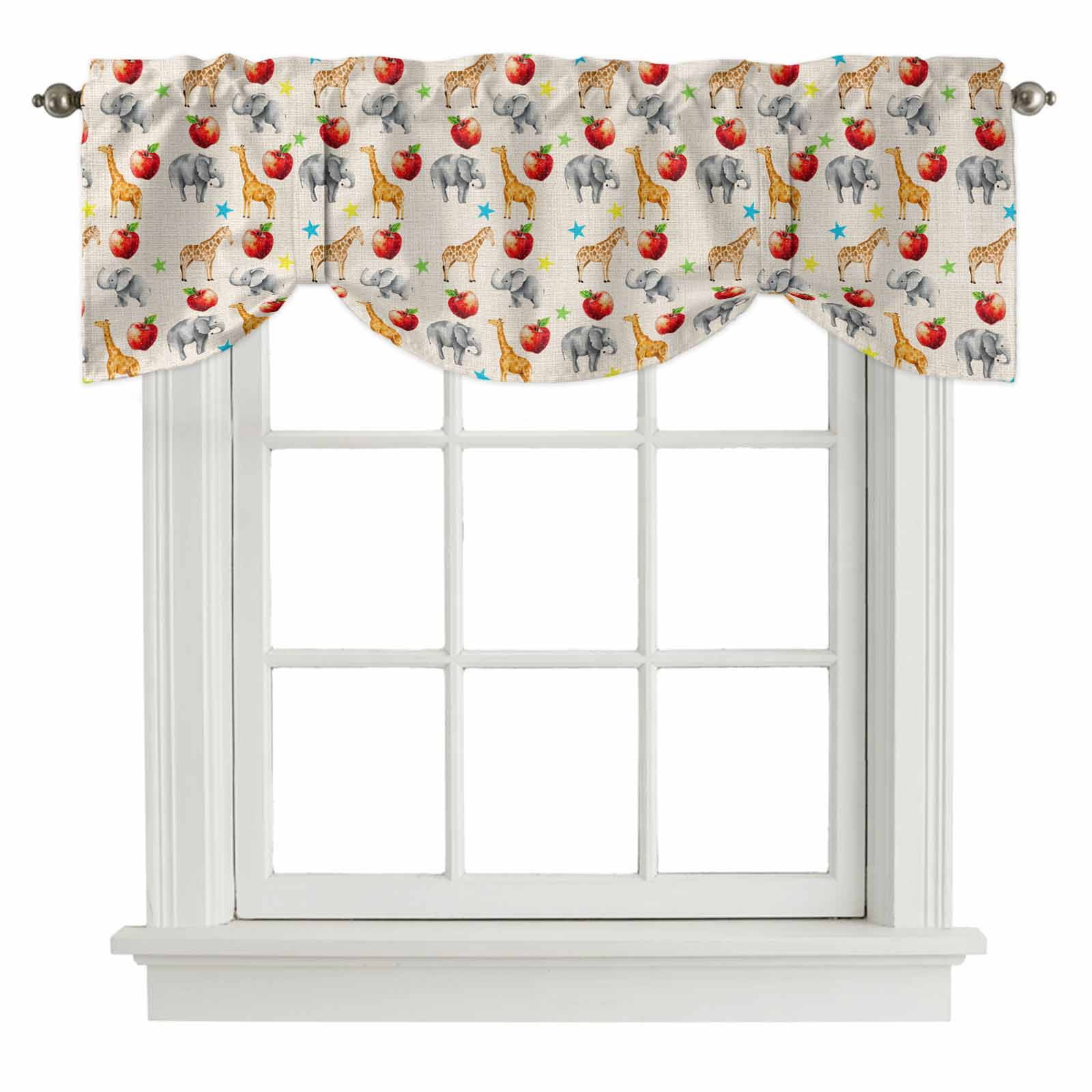Giraffe Elephant Tie Up Valance Curtains for Windows, Kitchen Curtains ...
