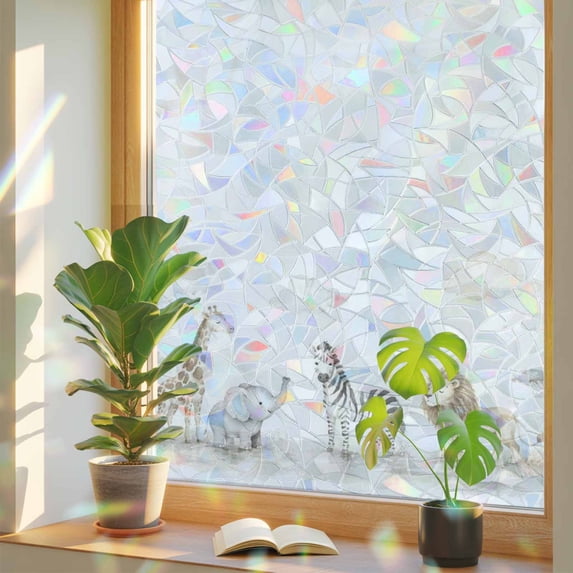 Giraffe Elephant Window Privacy Film, Zebra Lion Soft Clouds Playful ...