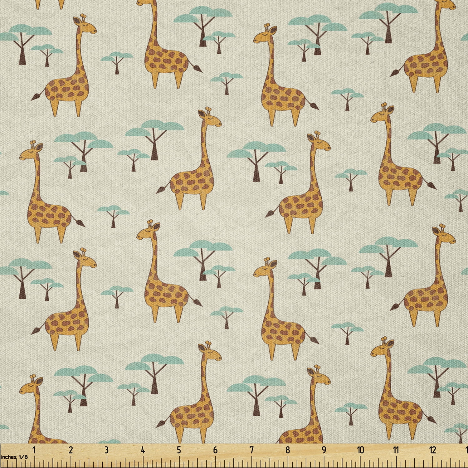 Giraffe Fabric by The Yard, Cartoon Style Giraffes Walking Among Small ...