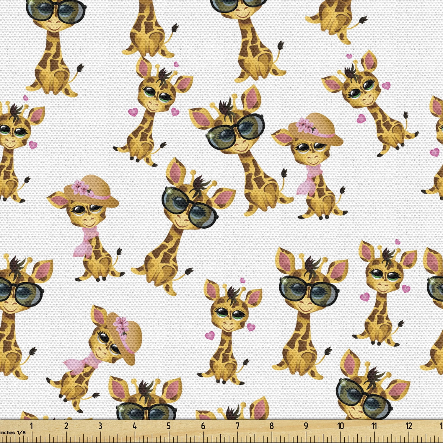 Ambesonne Giraffe Fabric by the Yard Upholstery, Romantic Characters, 3 ...