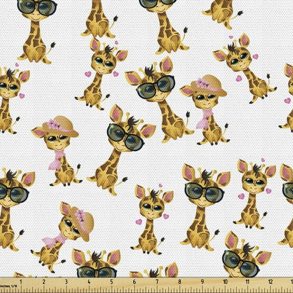 Ambesonne Giraffe Fabric by the Yard Upholstery, Romantic Characters, 5 ...