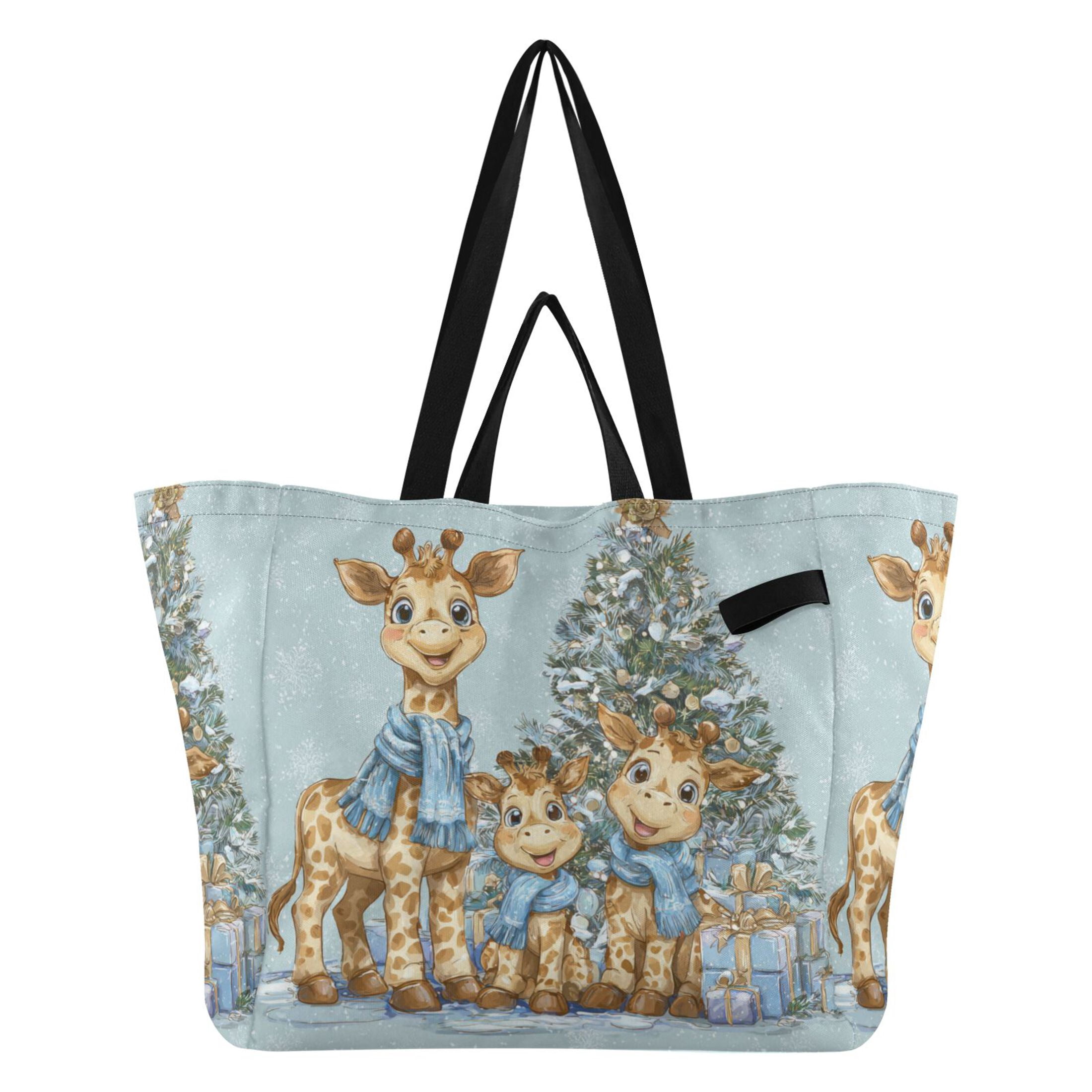 Giraffe Family Canvas Tote Bag Large Capacity Reusable Tote with Double ...