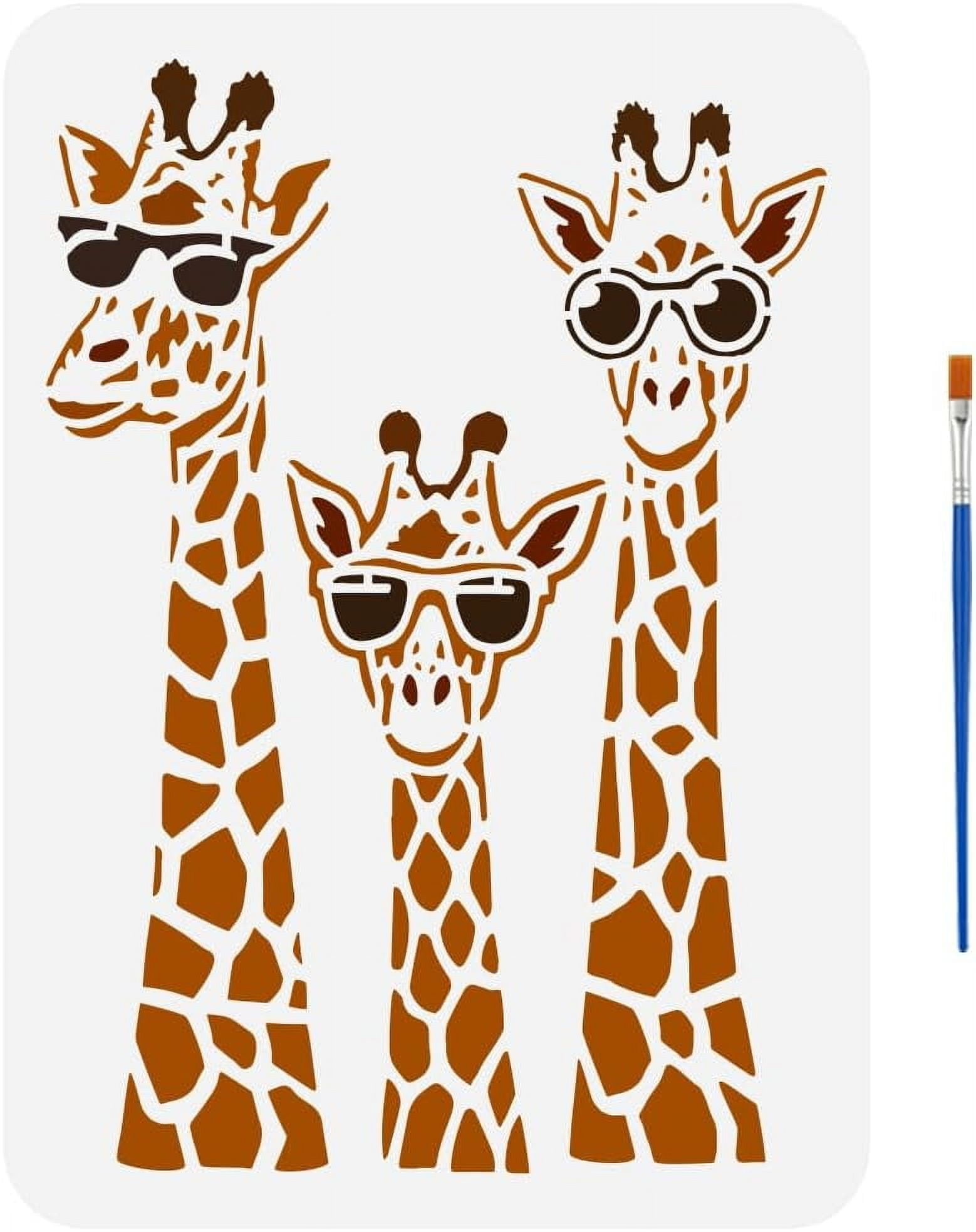 Giraffe Family Stencils with a Paint Brush 11.7x8.3Inch Giraffe with Sunglasses Painting ...