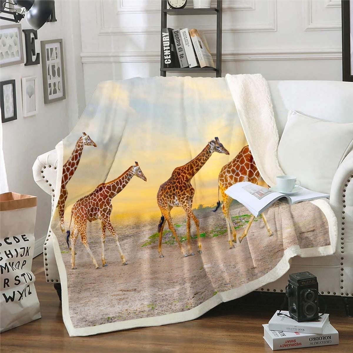 Giraffe Fleece Throw Blanket Wild Animal Theme Plush Blanket for Sofa ...