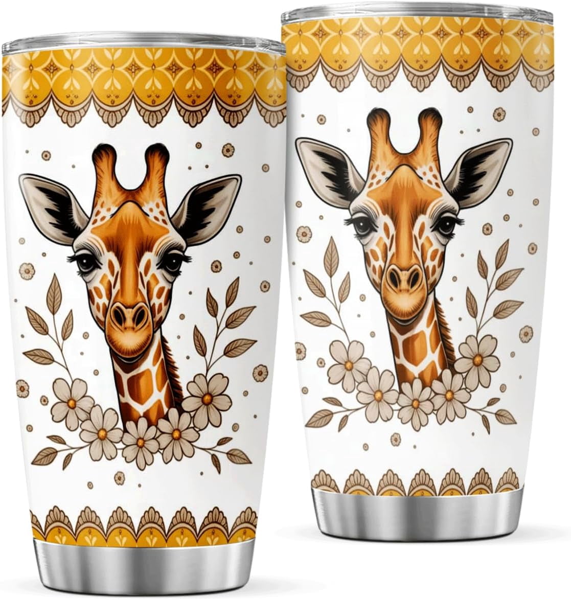 Giraffe Floral Design Stainless Tumbler For Lovers And Nature ...