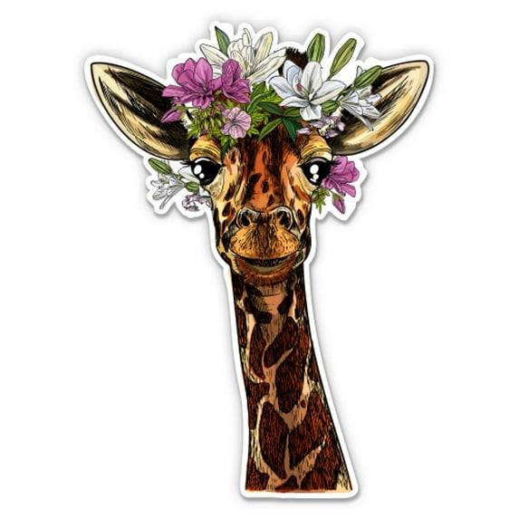Giraffe Floral Pretty - 8" Vinyl Sticker - For Car Laptop I-Pad ...