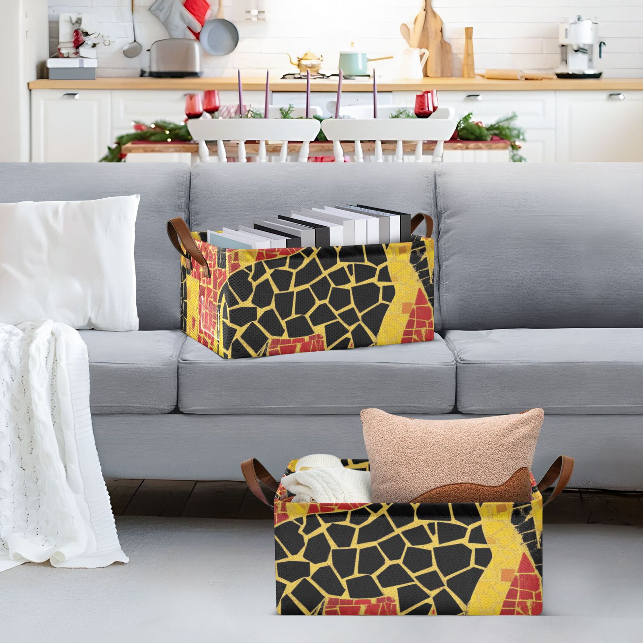 Giraffe Graffiti Colorful Storage Bins with Handles Foldable Storage ...