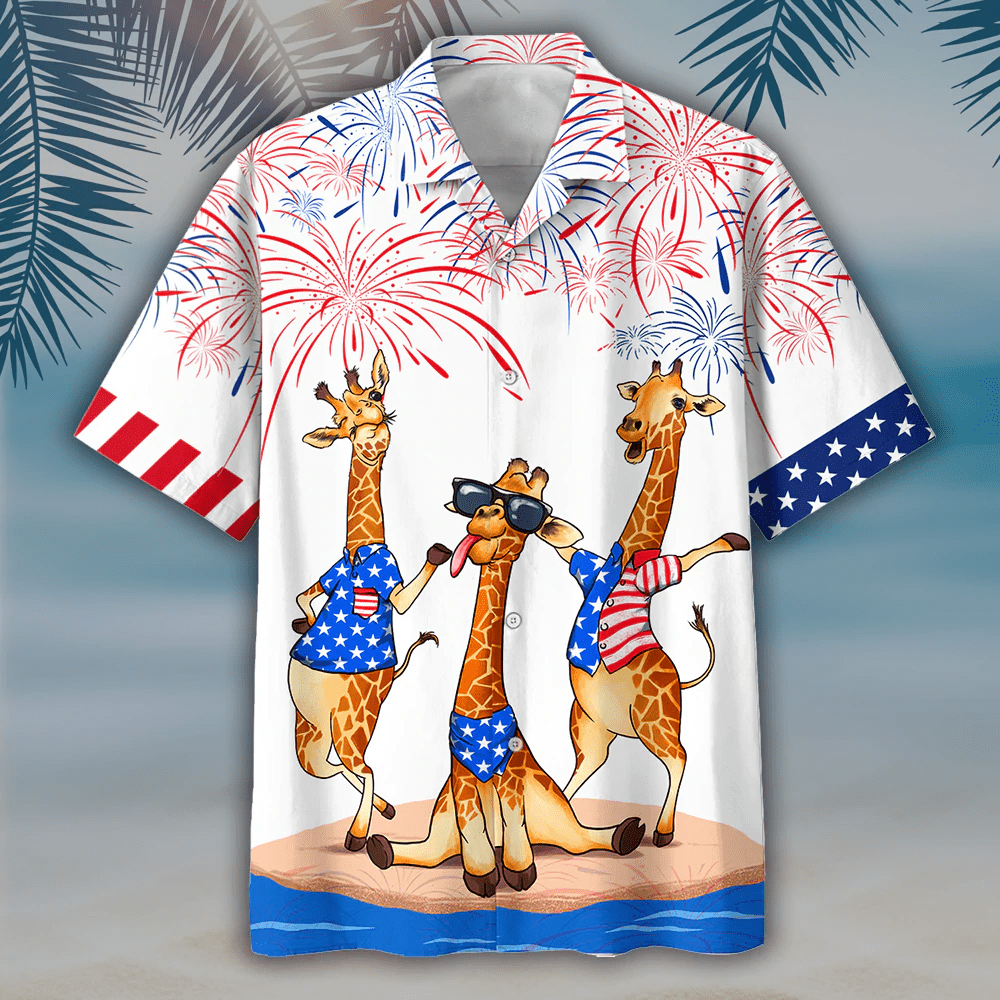 Giraffe Hawaiian Shirt For Independence's Day, Happy 4Th Of July ...