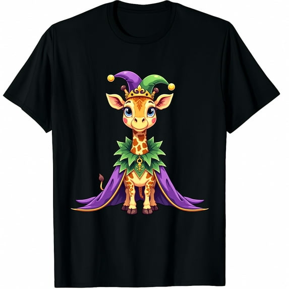 Giraffe Mardi Gras Costume Animal Lover Graphic Black T-Shirt for Men ...