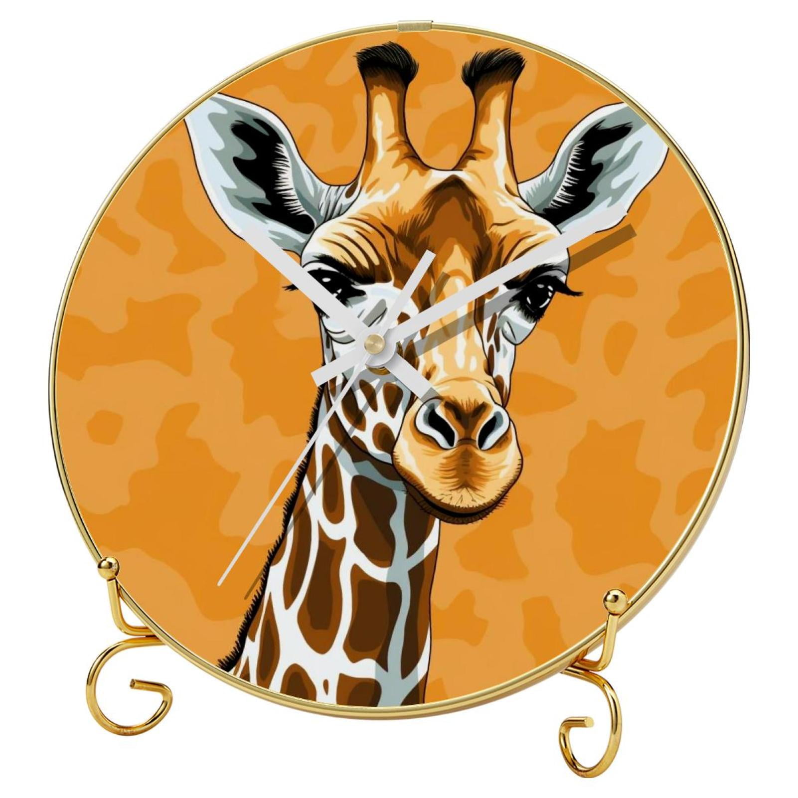 Giraffe Modern Wall Clock with Hooks and Gold Stand - Round, Printed ...