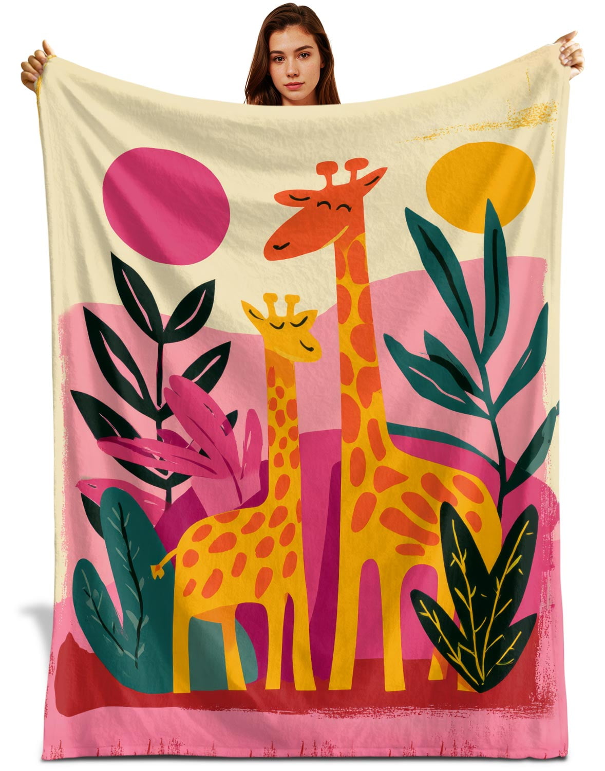 Giraffe Mom and Baby Fleece Throw Blanket – Colorful Safari Animal ...