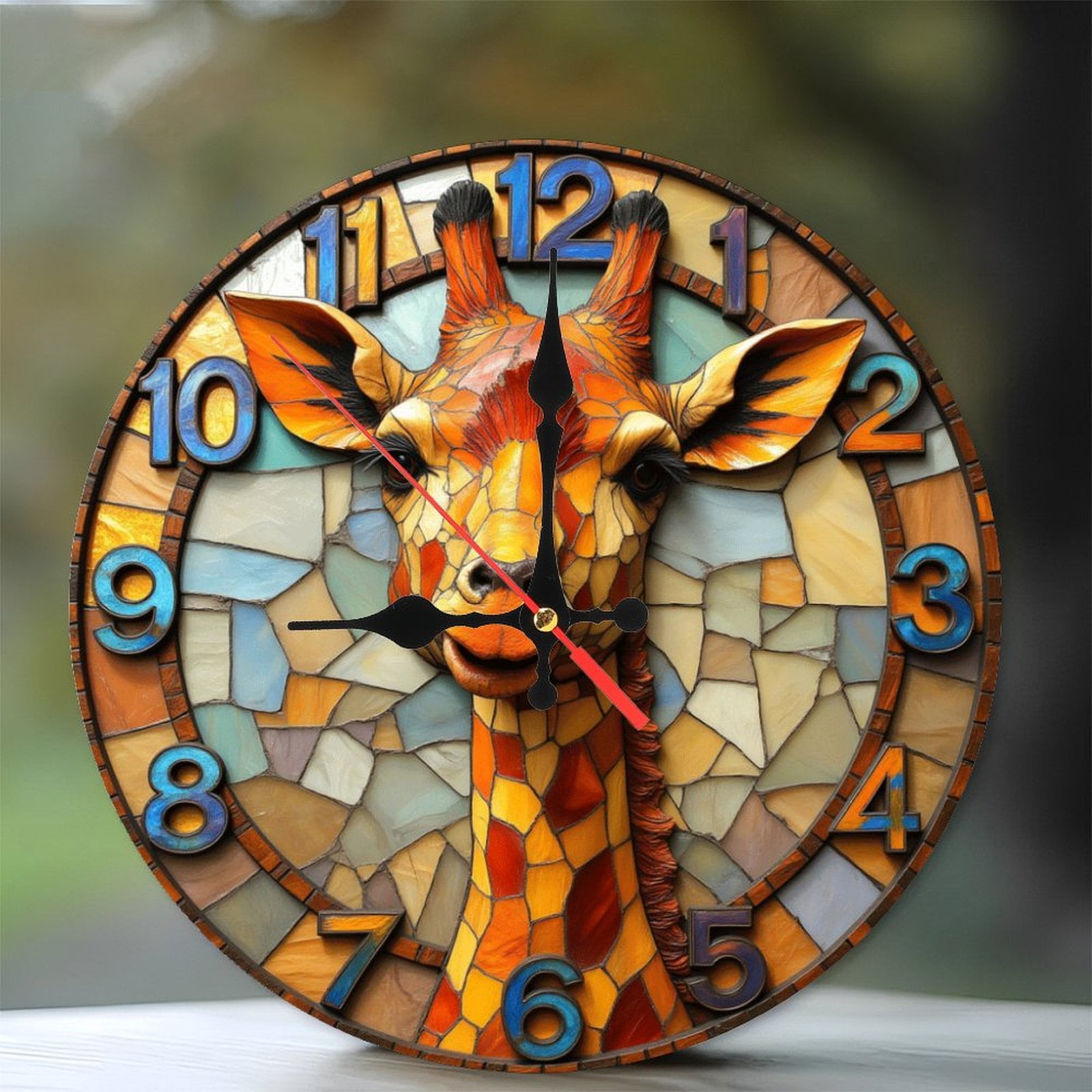 Giraffe Mosaic Wall Clock Decorative Art Piece 10-Inch Silent Wooden ...